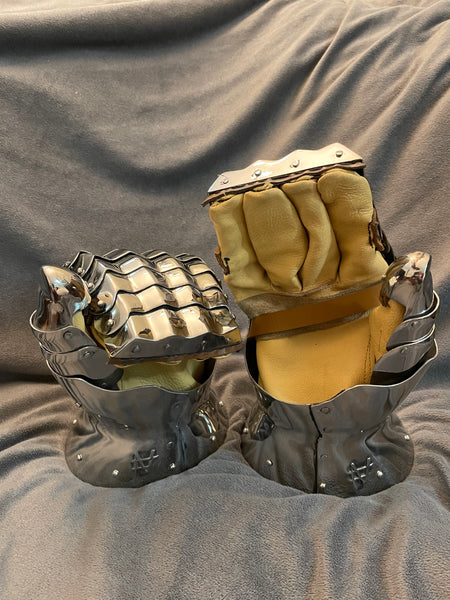 Gauntlets - Corrugated with Gold Knuckle Dusters - Titanium – Valkyrie ...